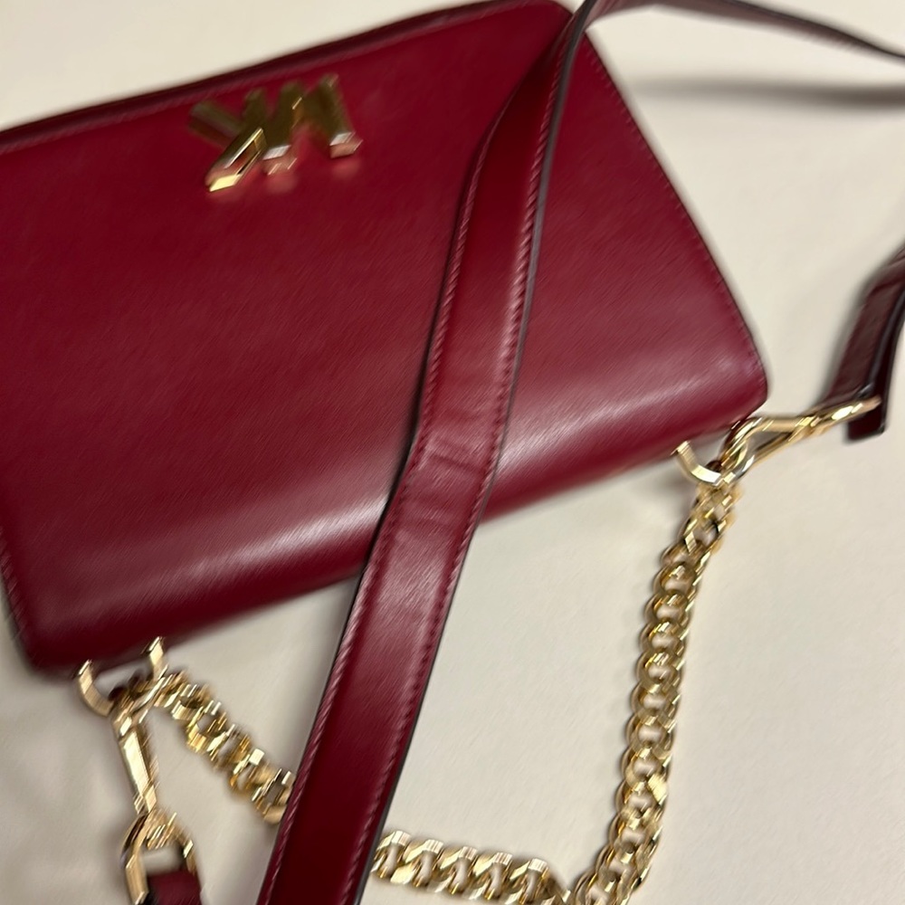 Michael Kors Mk Logo Turn Lock Leather Chain Crossbod… - Gem